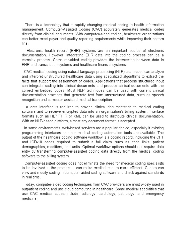A 300-400 Words Comparison Between Computer Assisting Coding and Alone | PDF | Electronic Health ...