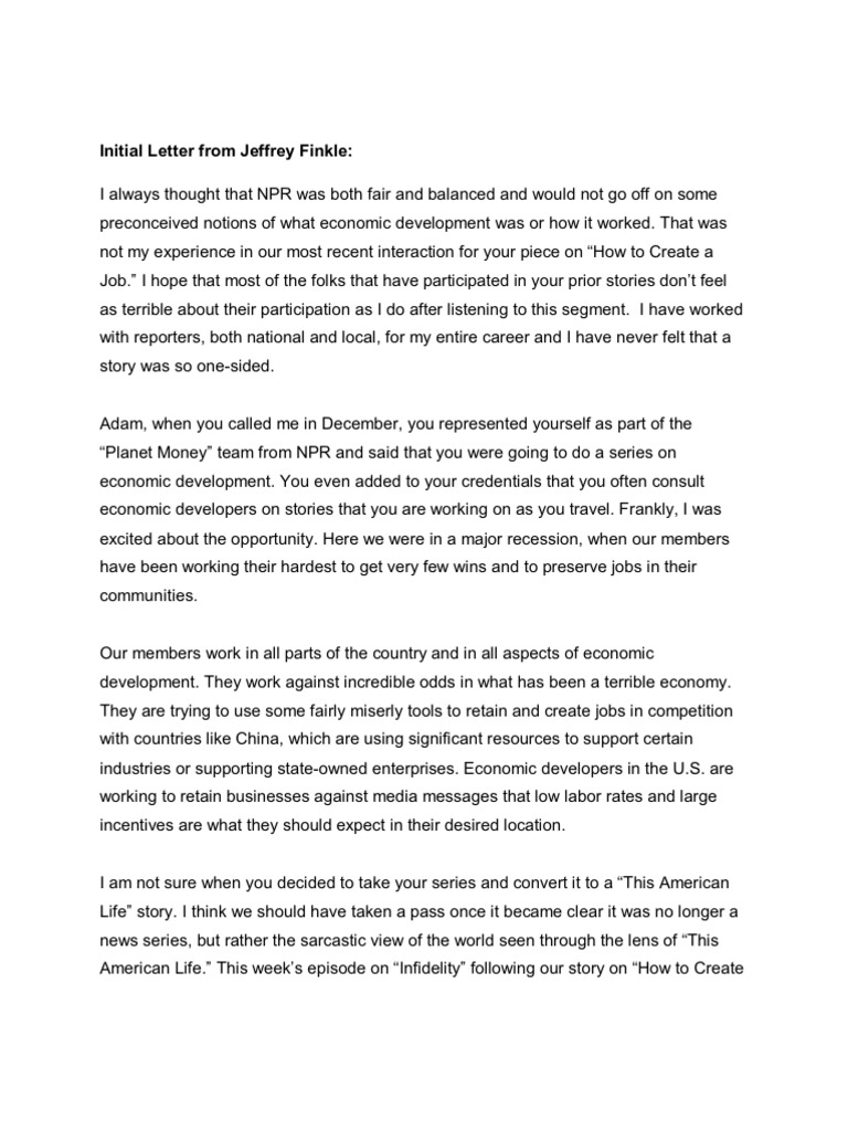 Full Statement From Jeffrey Finkle | PDF | Economic Development ...