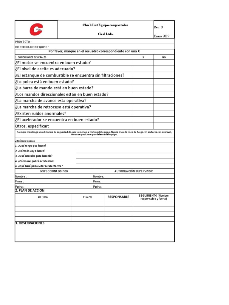 Check List Placa Compactadora | PDF