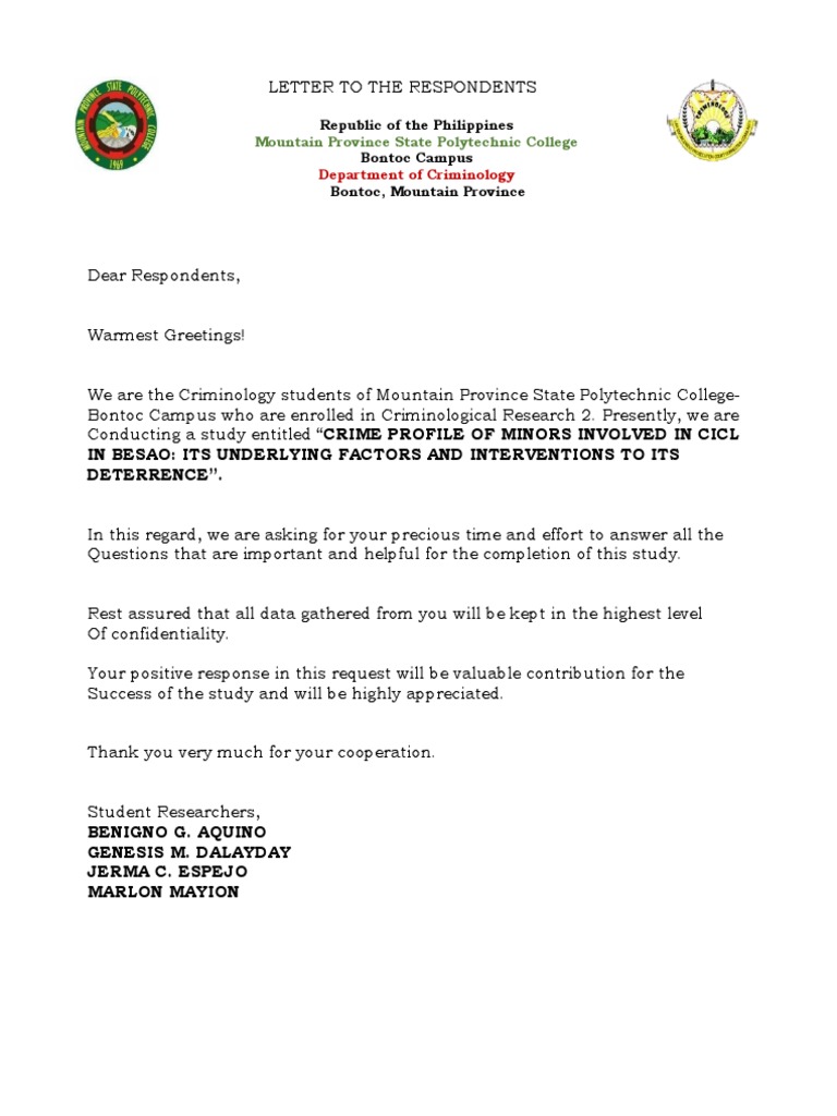 LETTER TO RESPONDENTS | PDF