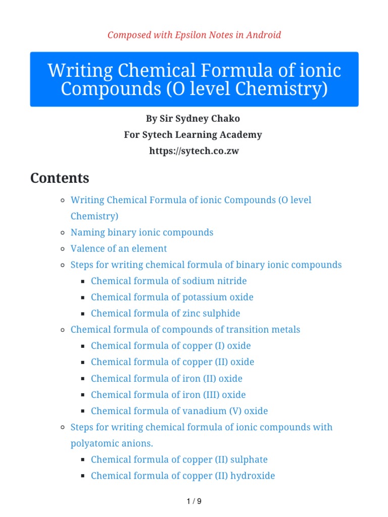 Writing Ionic Compound Formulas | PDF | Chemical Compounds | Oxide
