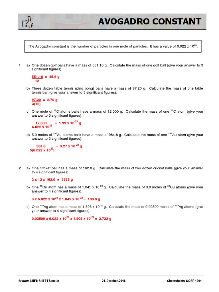 Chemsheets GCSE 1091 (Avogadro Constant) ANS bdhh7 | PDF | Proton ...
