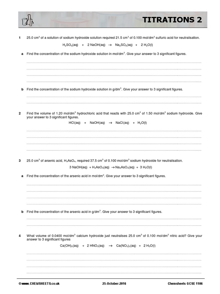 Chemsheets GCSE 1106 (Titrations 2) | PDF | Sodium Hydroxide | Chemistry