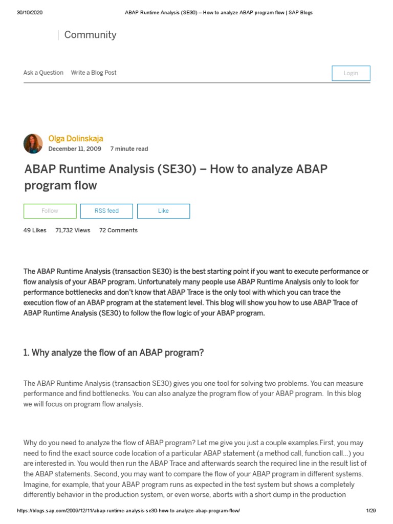 ABAP Runtime Analysis (SE30) - How To Analyze ABAP Program Flow - SAP Blogs | PDF | Subroutine ...