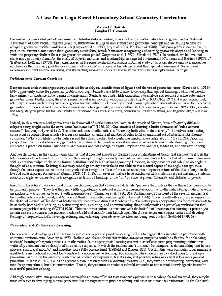A Case For A Logo-Based Elementary School Geometry Curriculum | PDF ...