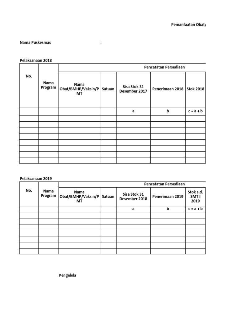 Form Isian Puskesmas | PDF
