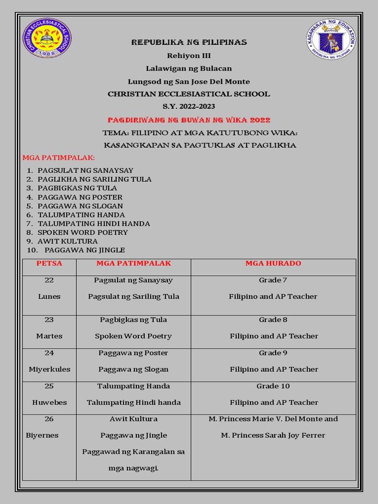 Program (Buwan NG Wika 2022) | PDF