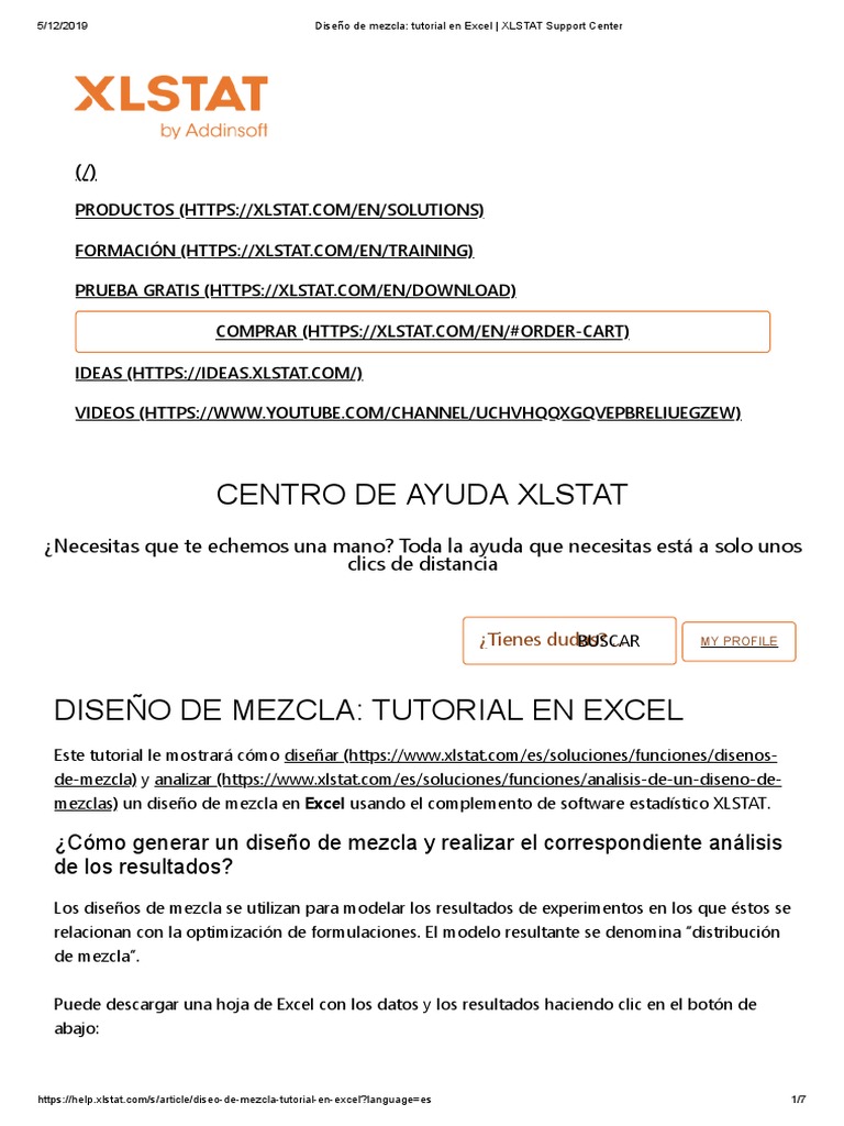 Diseño de Mezcla - Tutorial en Excel - XLSTAT Support Center | PDF | Microsoft Excel | Diseño de ...