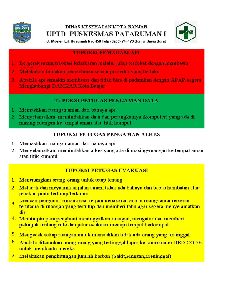 Tugas-tugas Petugas Evakuasi, Pemadam Api, Pengaman Data dan Alat ...
