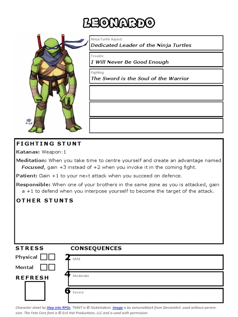 Fate of The TMNT - Character Sheet | PDF | Role Playing Games