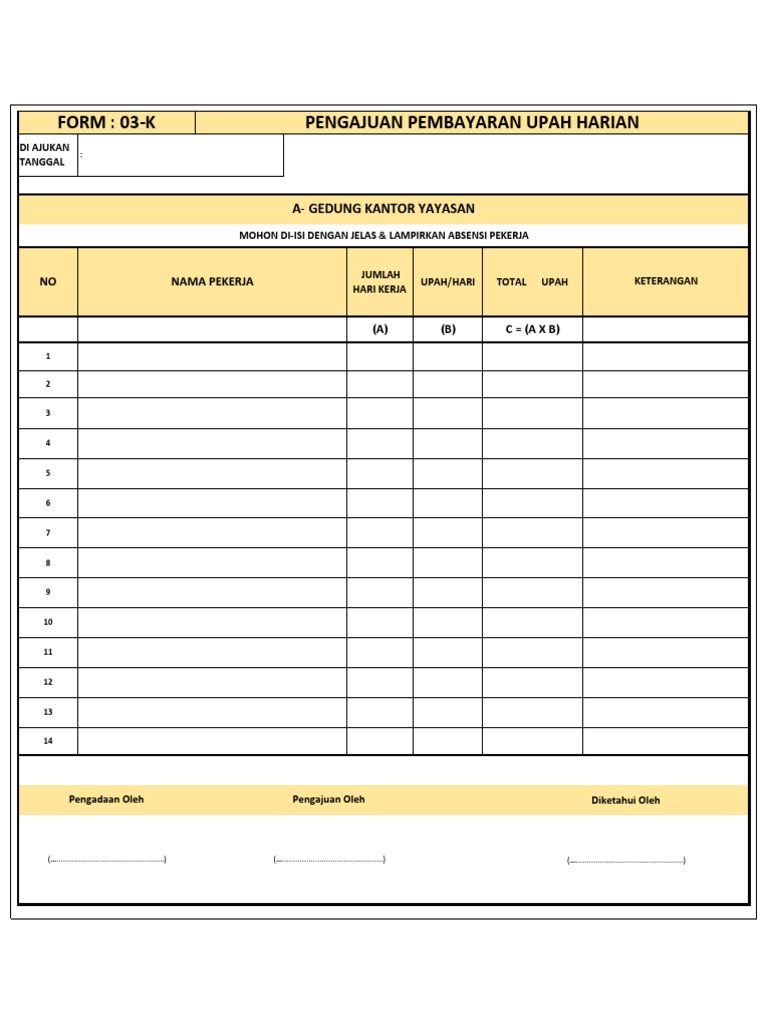 Formulir Pengajuan Upah Harian | PDF