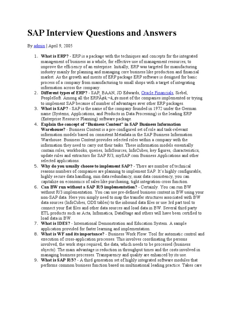 SAP Interview Questions and Answers | PDF