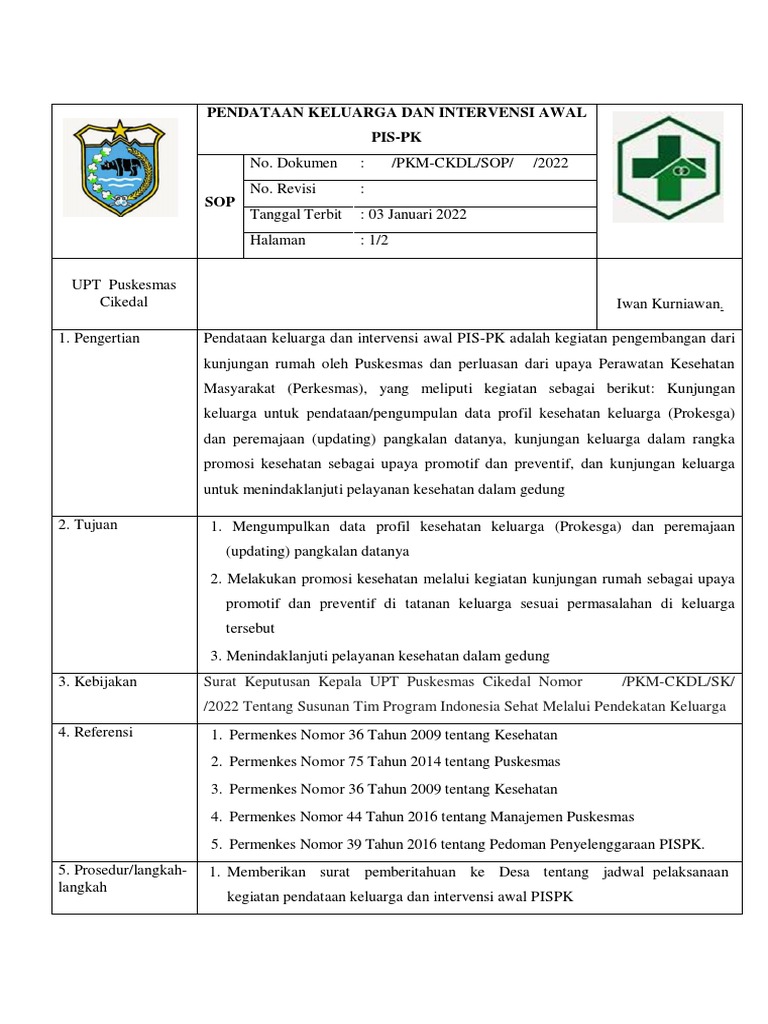 Sop Pendataan Dan Intervensi Fix PKM Cikedal | PDF