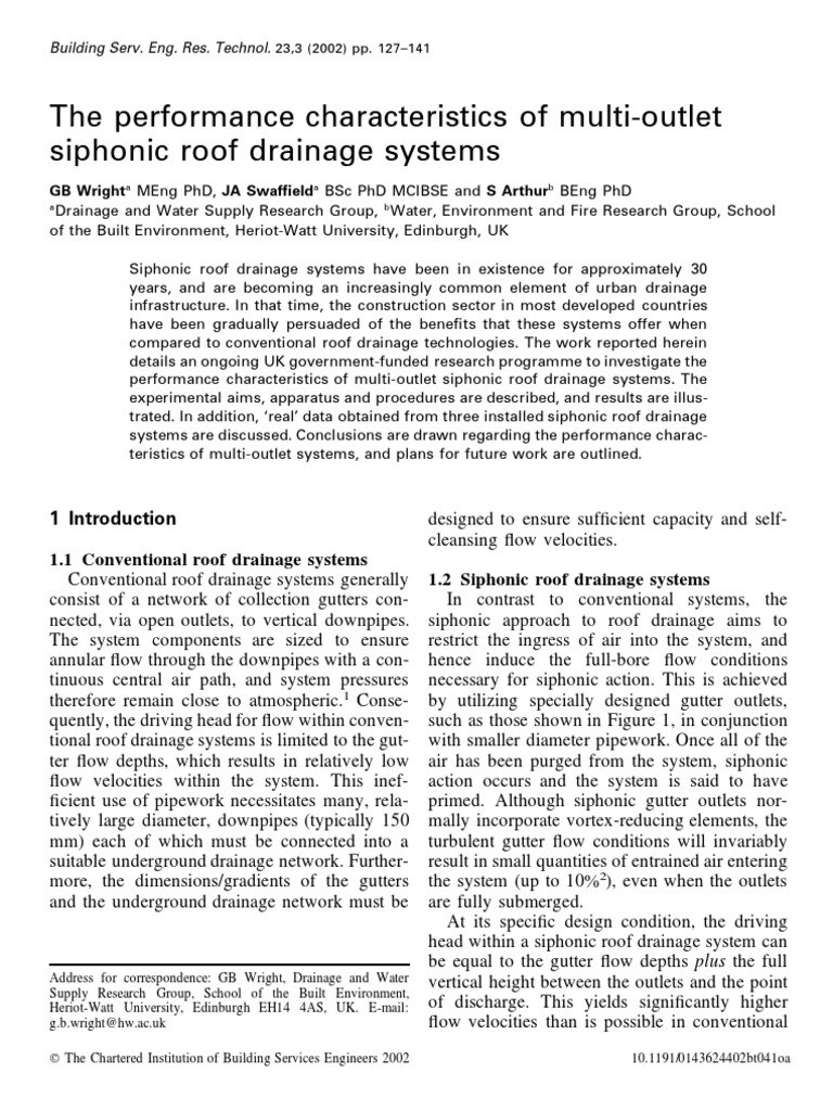 The Performance Characteristics of Multi-Outlet Siphonic Roof Drainage ...
