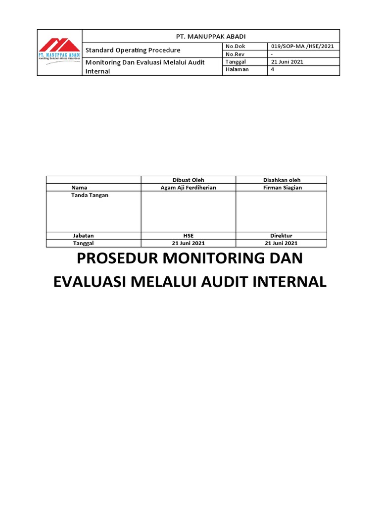 Sop Monitoring Dan Evaluasi Melalui Audit Internal | PDF