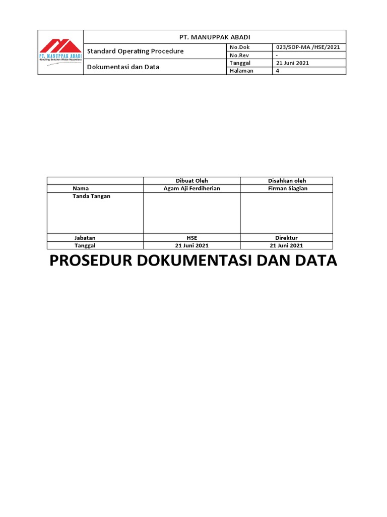Sop Dokumentasi Dan Data | PDF