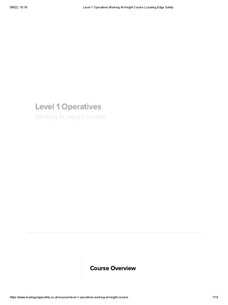 Level 1 Operatives Working at Height Course - Leading Edge Safety | PDF