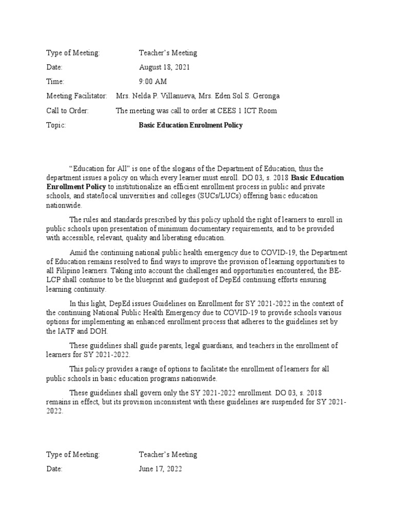 Enrollment Policy To Institutionalize An Efficient Enrollment Process ...