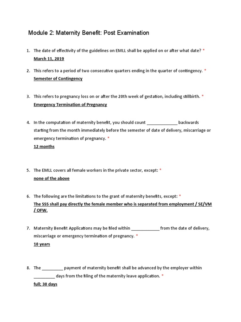 SSS Module 2 Maternity Benefit With Answers | PDF | Childbirth ...