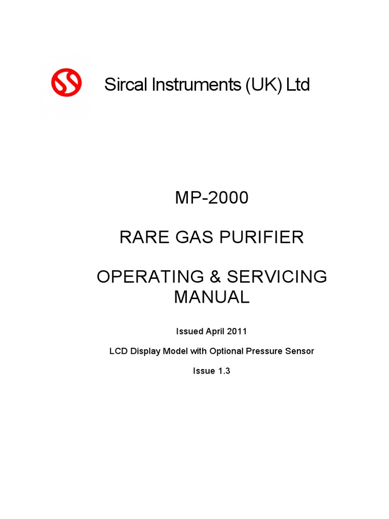 MP-2000 Rare Gas Purifier Manual | PDF | Thermocouple | Vacuum Tube