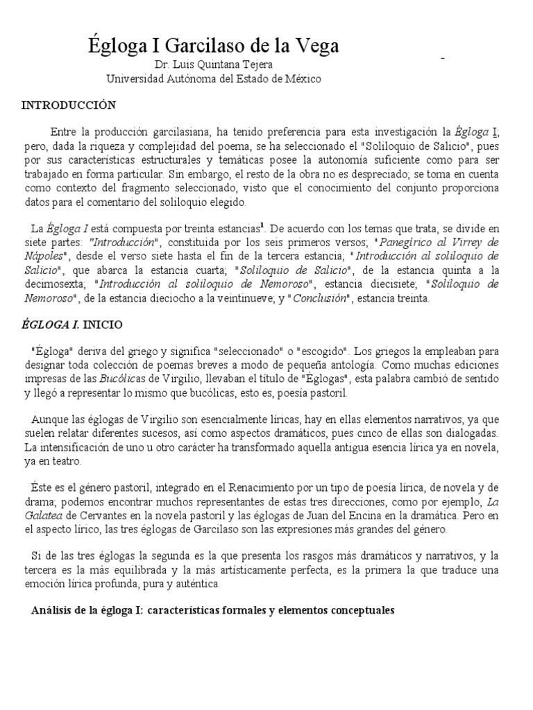 Análisis Égloga I Garcilaso de La Vega | PDF | Poesía | Amor