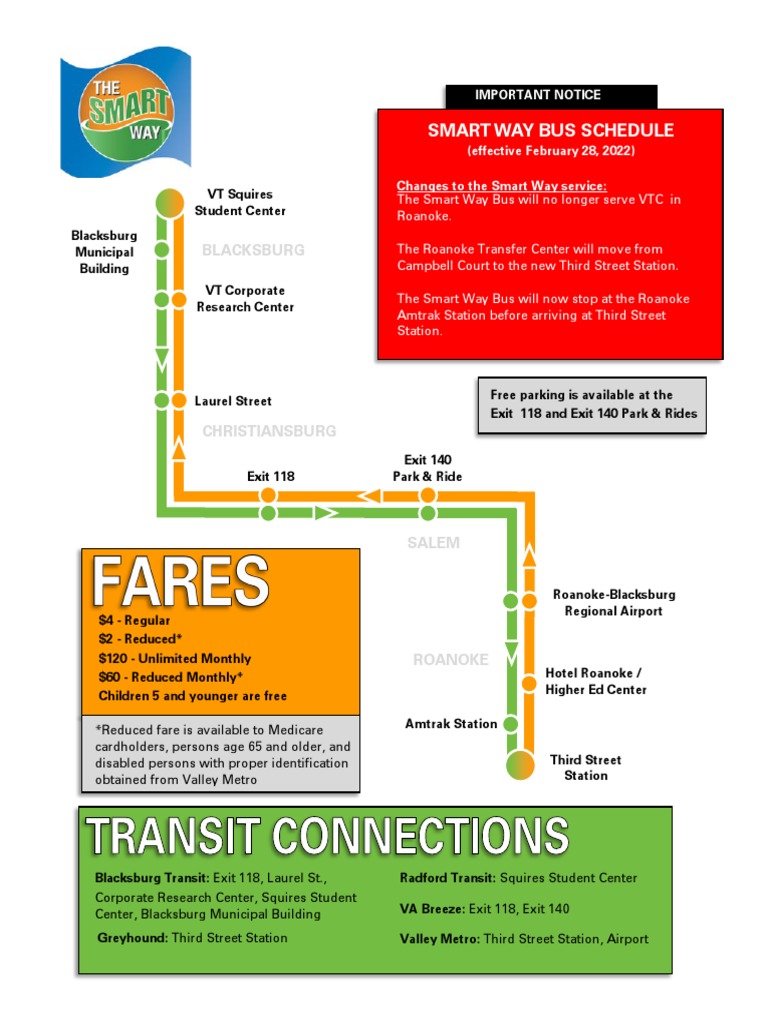 Smart Way Bus Schedule: Blacksburg | PDF | Passenger Rail Transport ...