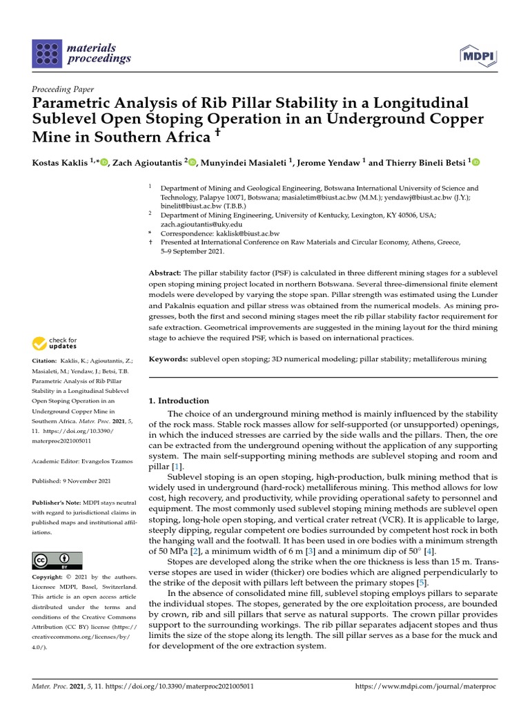 Parametric Analysis of Rib Pillar Stability in A Longitudinal Sublevel ...