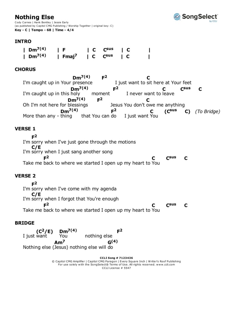 Nothing Else Songselect Chart in C - 600 | PDF