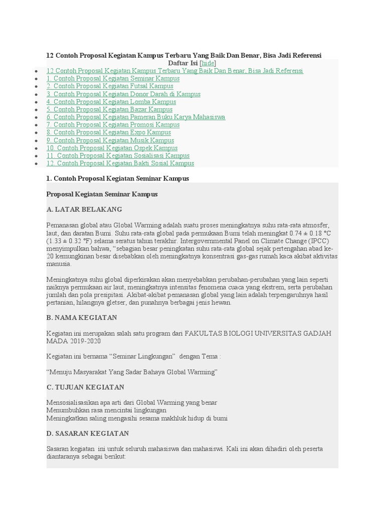 12 Contoh Proposal Kegiatan Kampus Terbaru Yang Baik Dan Benar | PDF