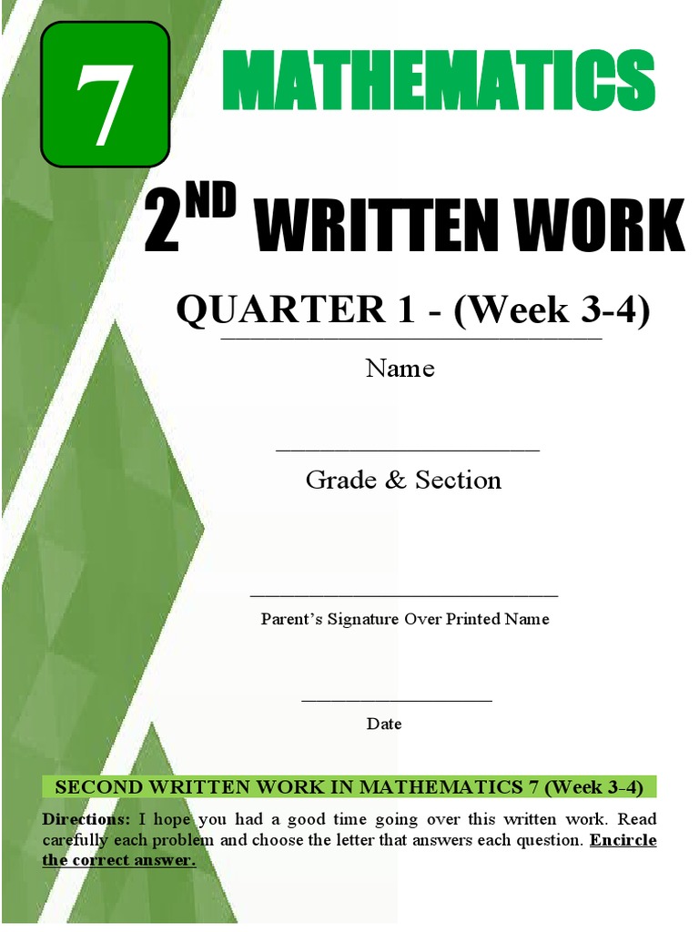 Math 7 Second Written Work Quiz | PDF | Numbers | Decimal