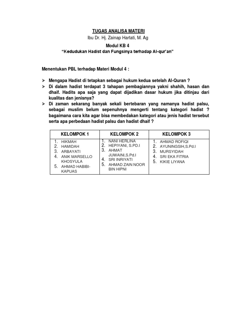 Tugas Analisa Materi Modul Al-Quran Hadist | PDF Tugas Analisa Materi Modul Al-Quran Hadist | PDF