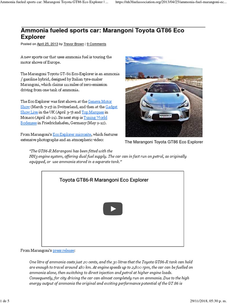 Ammonia Fueled Sports Car - Marangoni Toyota GT86 Eco Explorer - NH3 ...