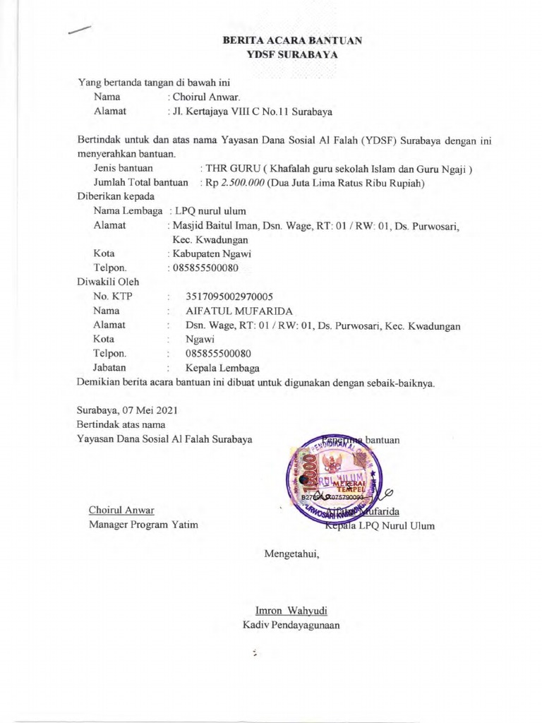 Contoh Format Laporan THR Guru YDSF 202 | PDF