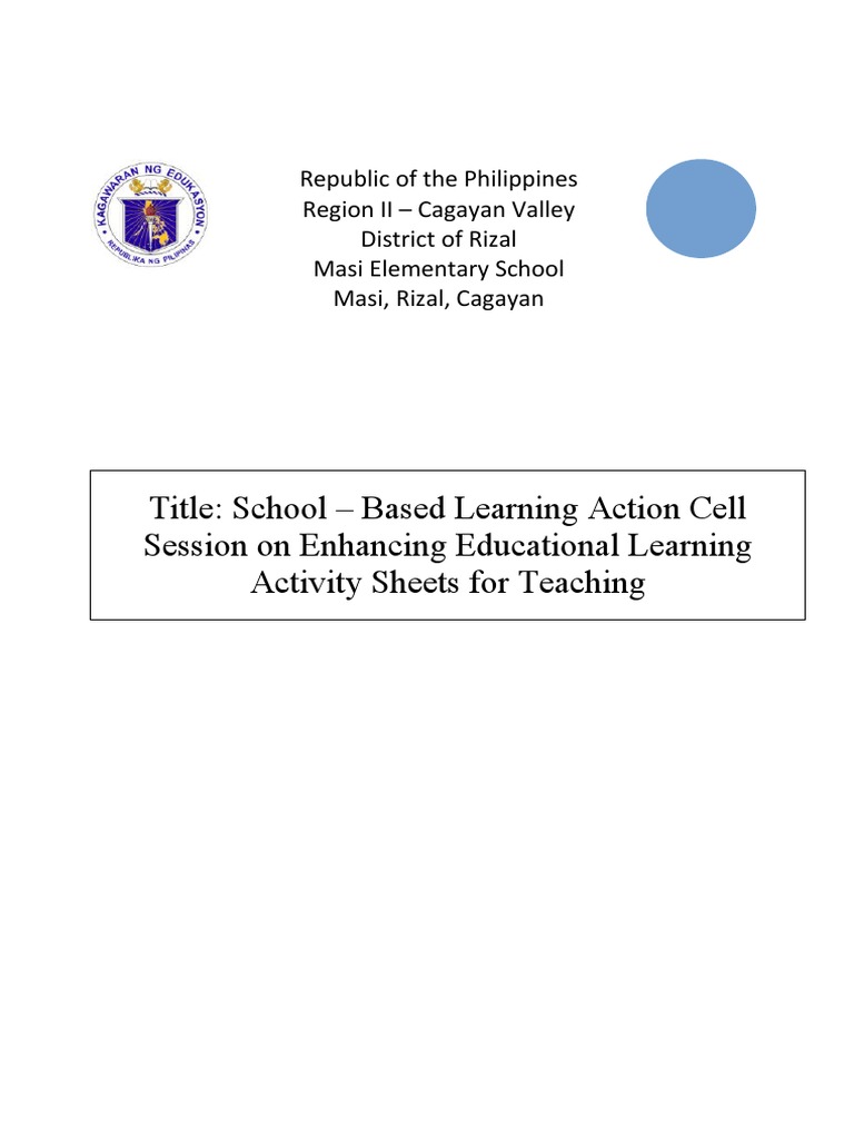 Title: School - Based Learning Action Cell Session On Enhancing ...