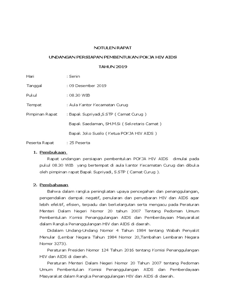 Notulen Rapat Tanggal 09 Desember 2019 | PDF