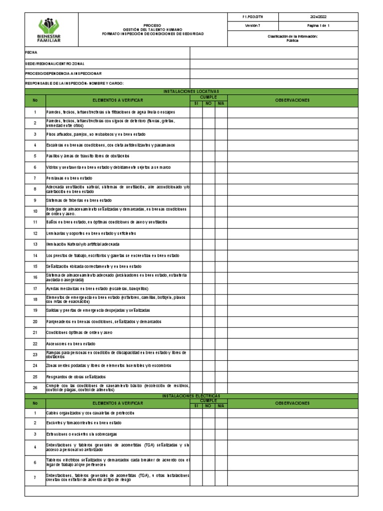 f1.pg3 .GTH Formato Inspeccion Condiciones de Seguridad v7 | Descargar gratis PDF | Lavado de manos