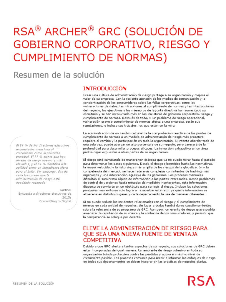 SPANISH Solution Brief RSA Archer GRC H13430-1 | PDF | La seguridad ...