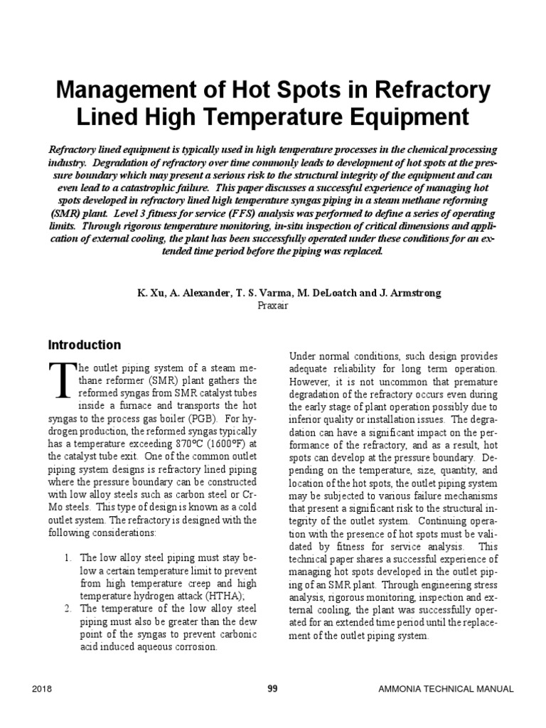 Management of Hot Spots in Refractory Lined High Temperature Equipment ...