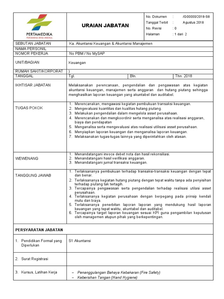 Uraian Jabatan Ka. Akuntansi Keuangan | PDF