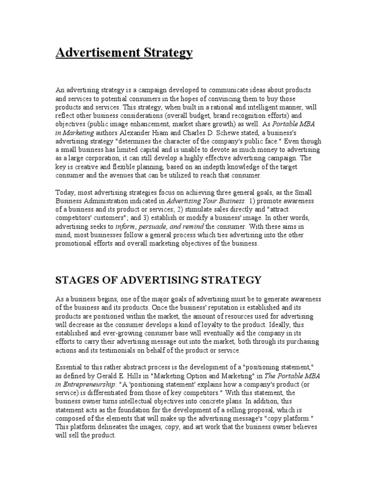 Advertisement Strategy: Stages of Advertising Strategy | PDF ...