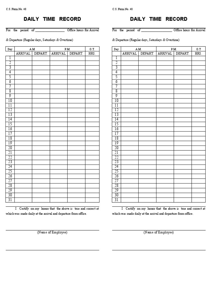 DTR, Blank New | PDF | Working Time | Labor