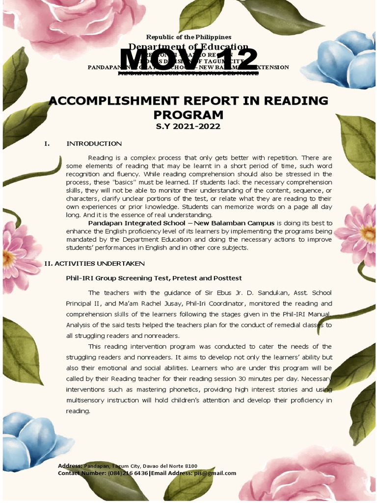 Obj. 12 Accomplishment Report in Reading Program Phil Iri YBANEZ | PDF ...