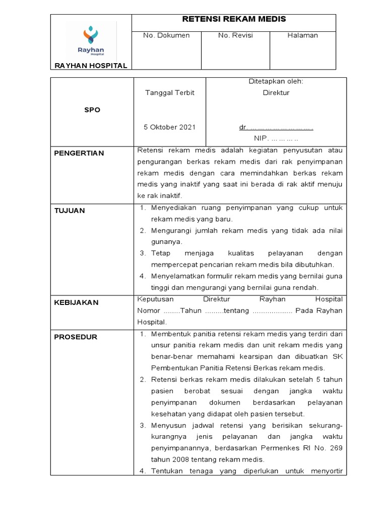 Spo Retensi Rekam Medis | PDF