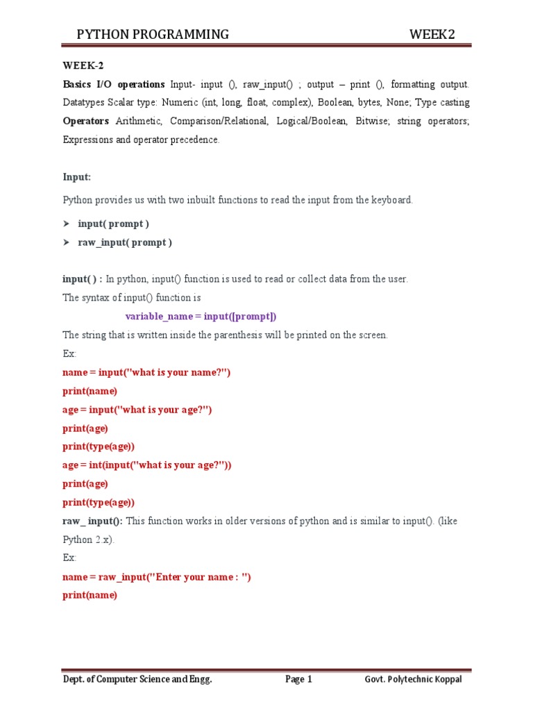 Week 2 Python Programming Pdf Boolean Data Type Integer Computer Science