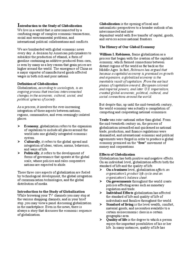 Introduction To The Study Of Globalization Pdf Globalization