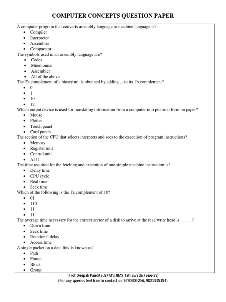 Mca Cet Computer Concepts | PDF | Computer Program | Programming