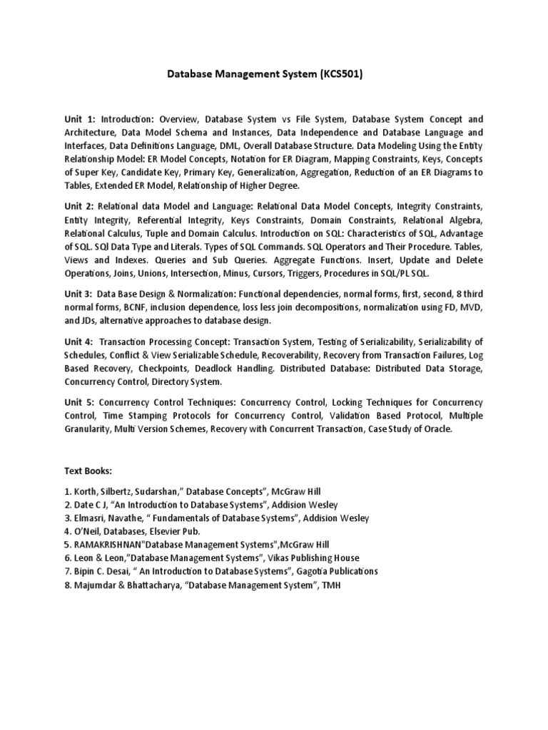 DBMS syllabus | PDF | Databases | Relational Database