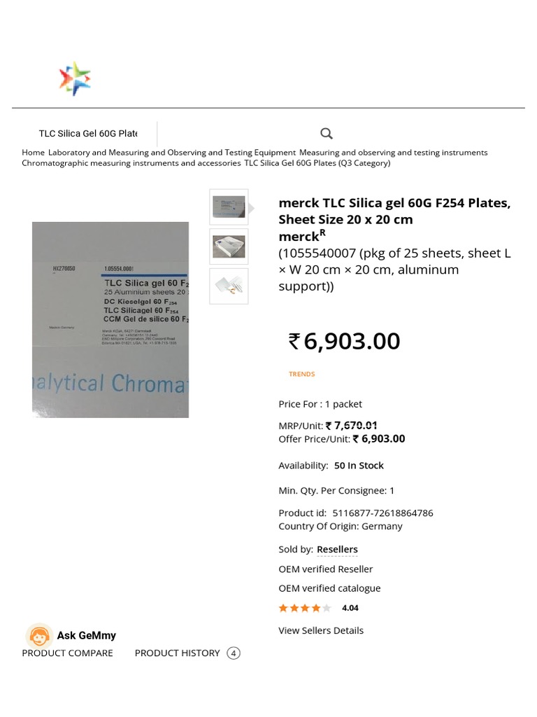 Buy Merck TLC Silica Gel 60G F254 Plates, Sheet Size 20 X 20 CM Online ...