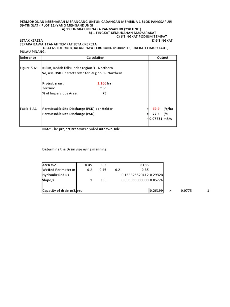 Drainage Design Calculations for Kulim | PDF | Environmental Technology ...