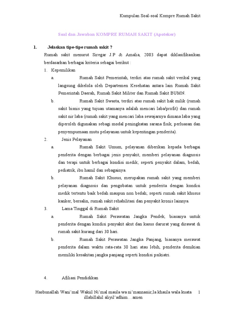 Soal Dan Jawaban Sidang Kompre Rumah Sakit Apoteker | PDF